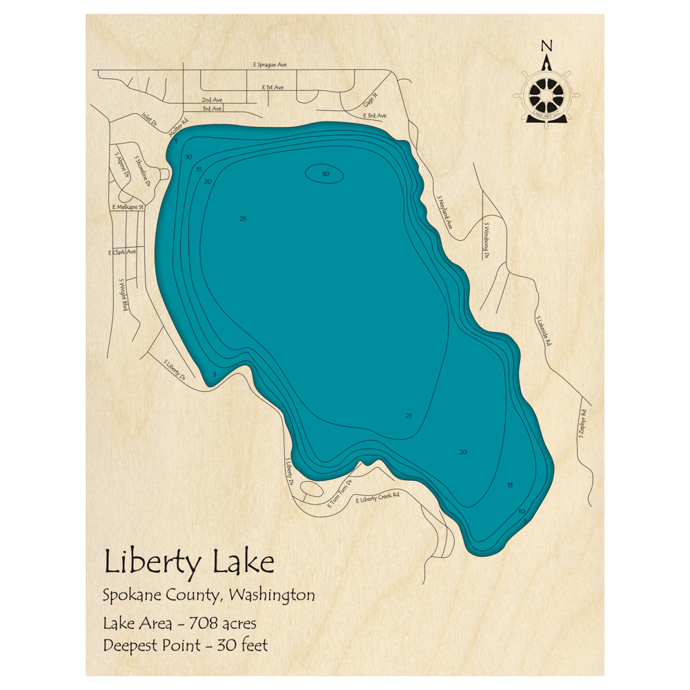 Liberty Lake, Washington 3D Custom Wood Map – Lake Art LLC