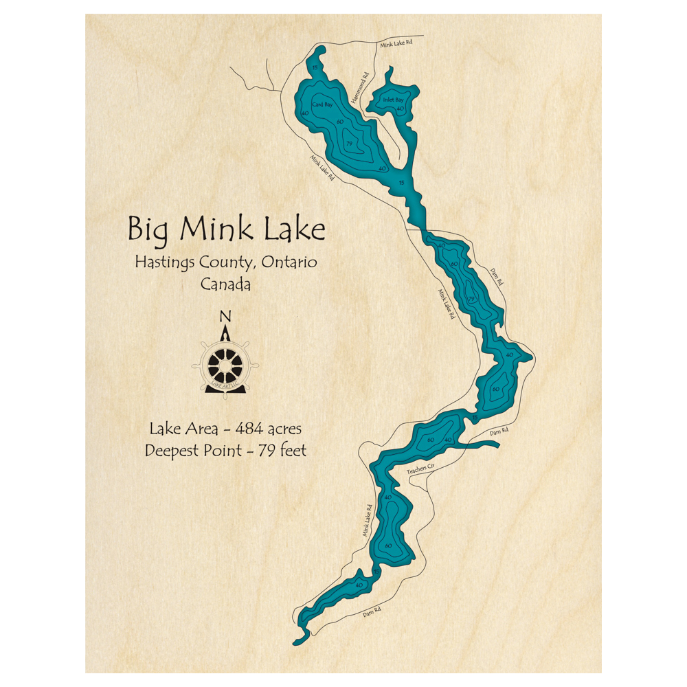 Big Mink Lake, Ontario 3D Custom Wood Map – Lake Art LLC