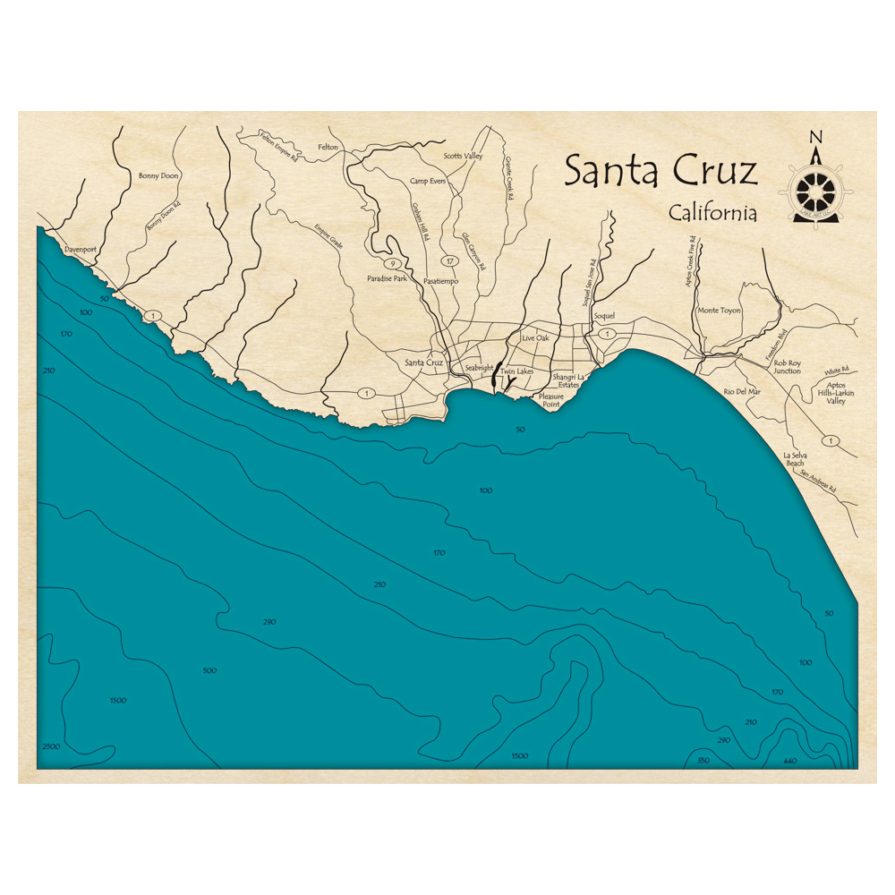 Santa Cruz, California 3D Custom Wood Map – Lake Art LLC