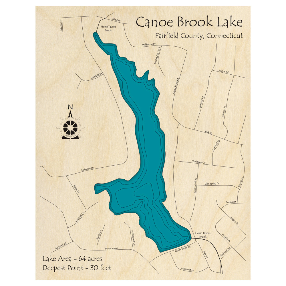 Canoe Brook Lake, Connecticut 3D Custom Wood Map – Lake Art LLC