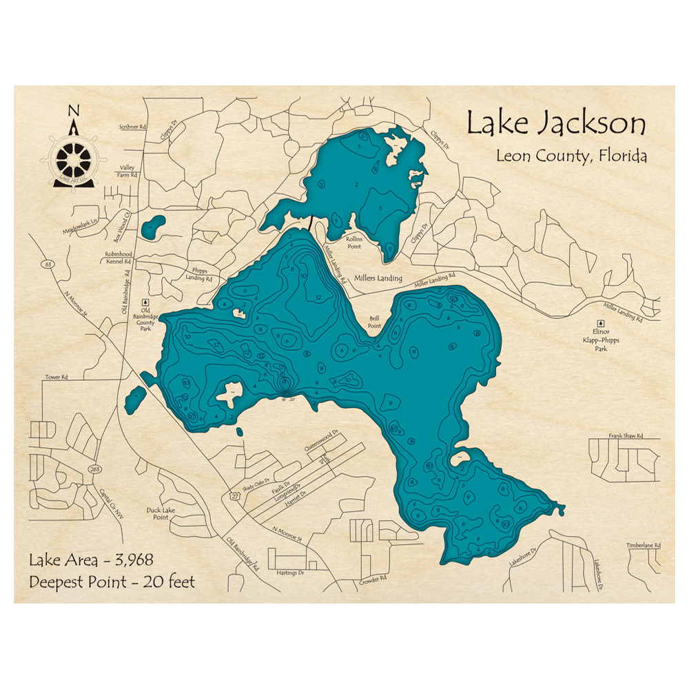 Lake Jackson, Florida 3D Custom Wood Map – Lake Art LLC