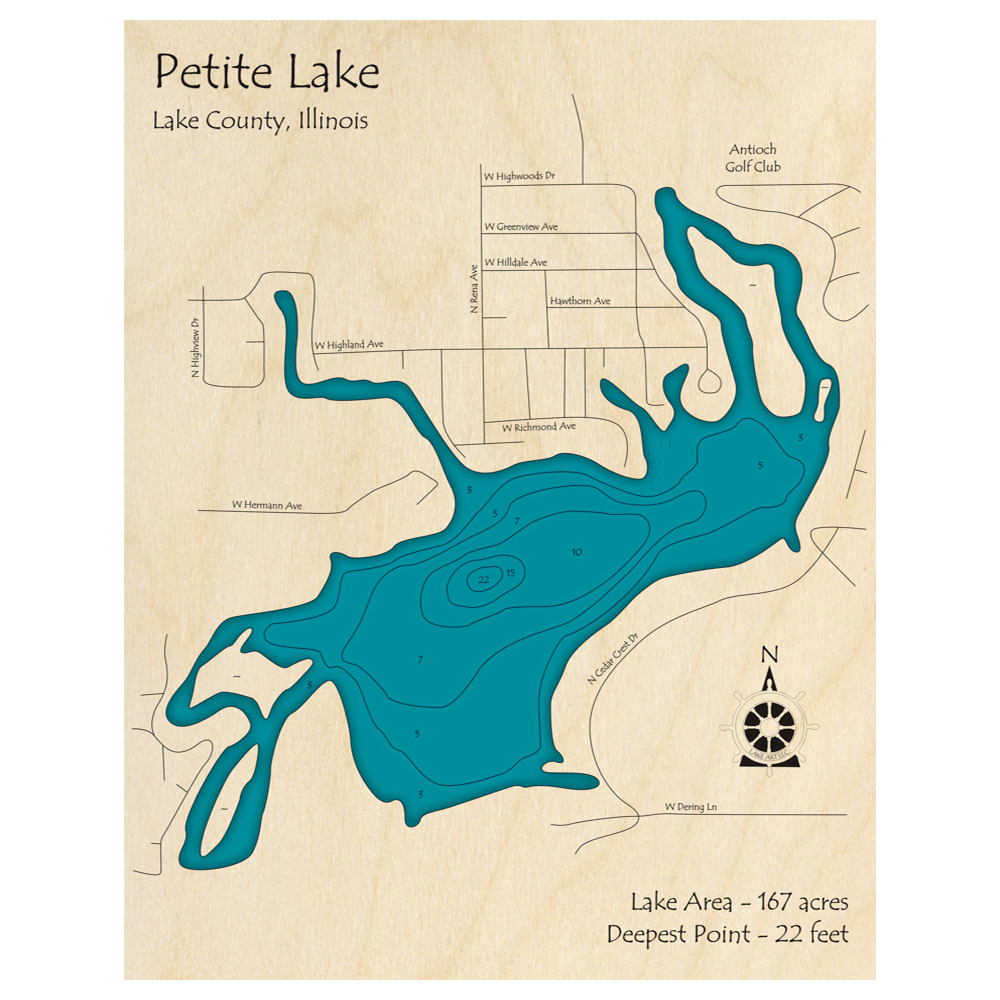 Petite Lake, Illinois 3D Custom Wood Map – Lake Art LLC
