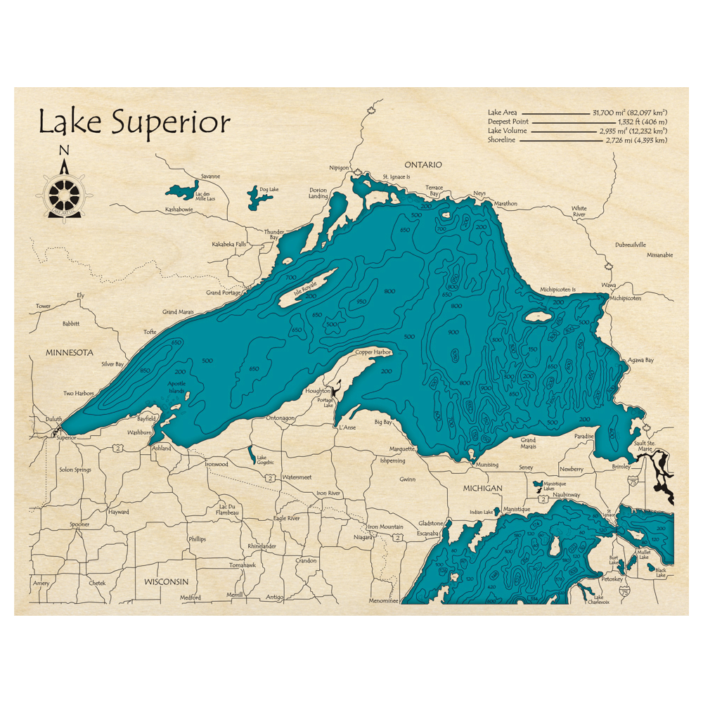 Lake Superior 3D Custom Wood Map – Lake Art LLC