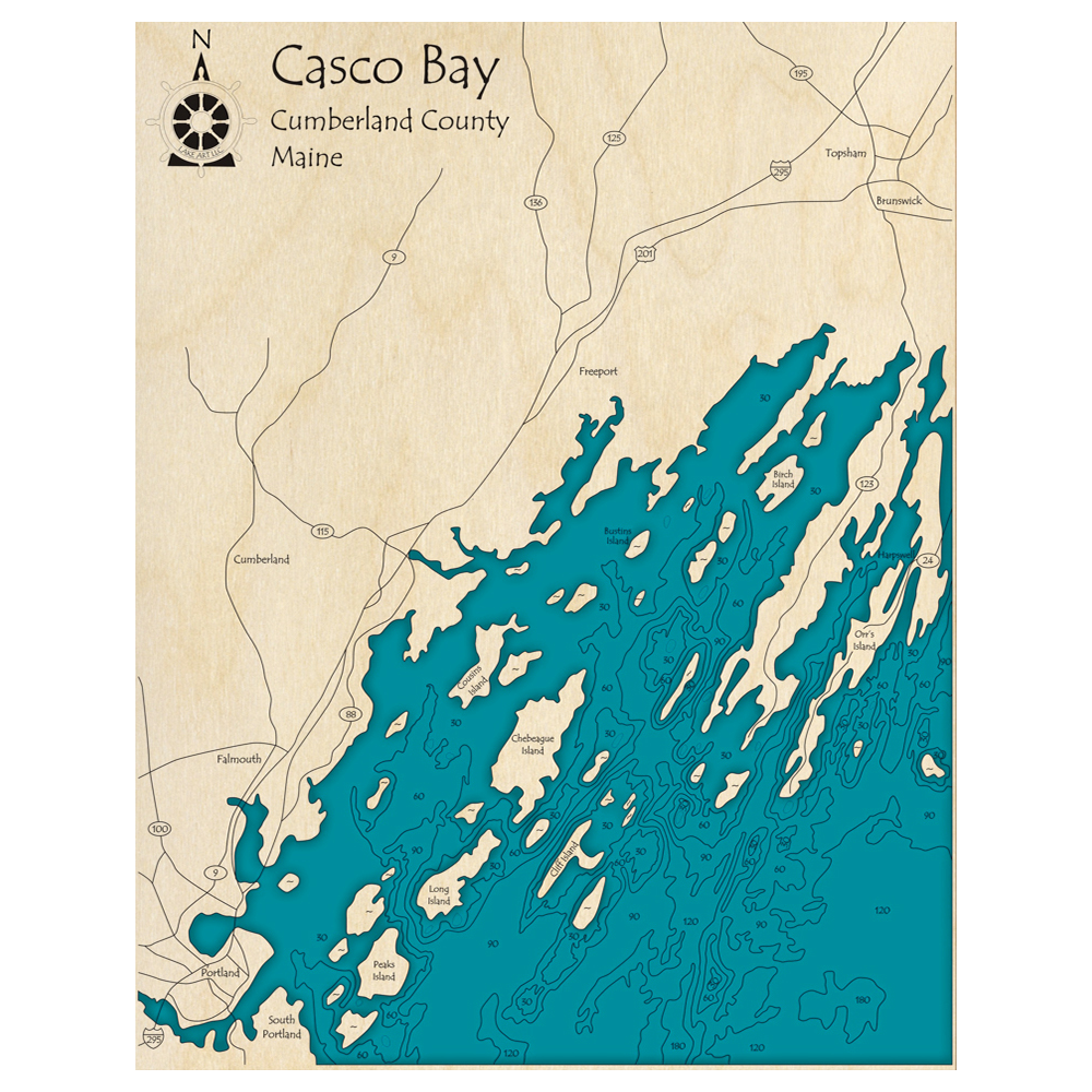 Casco Bay, Maine 3D Custom Wood Map – Lake Art LLC