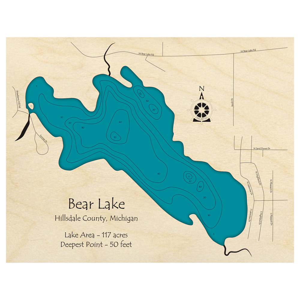 Bear Lake Michigan 3d Custom Wood Map Lake Art Llc