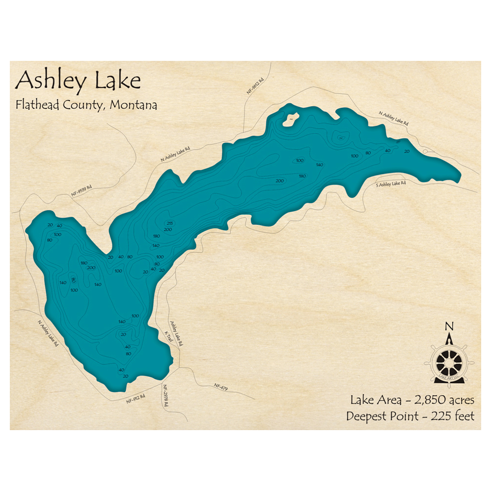 Ashley Lake, Montana 3D Custom Wood Map – Lake Art LLC