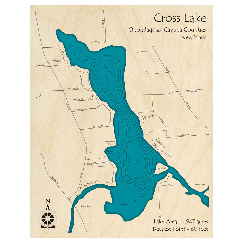 Cross Lake, New York 3D Custom Wood Map – Lake Art LLC