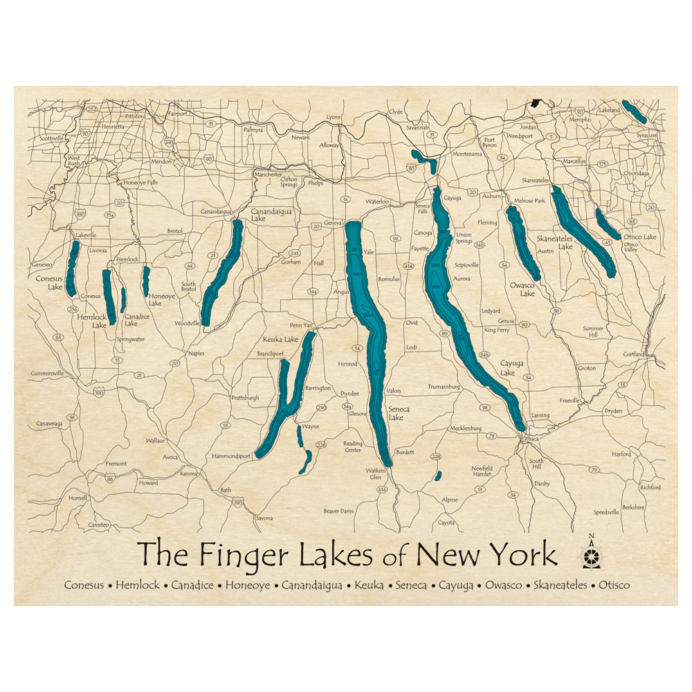 Finger Lakes of New York, New York 3D Custom Wood Map – Lake Art LLC