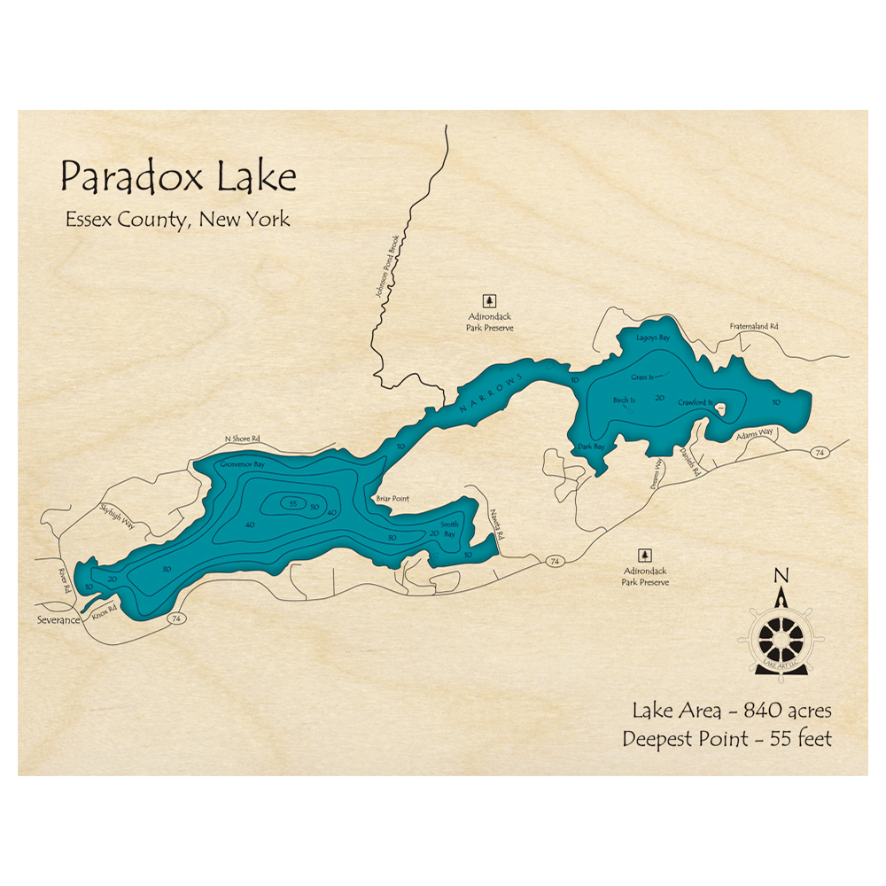 Paradox Lake, New York 3D Custom Wood Map – Lake Art LLC
