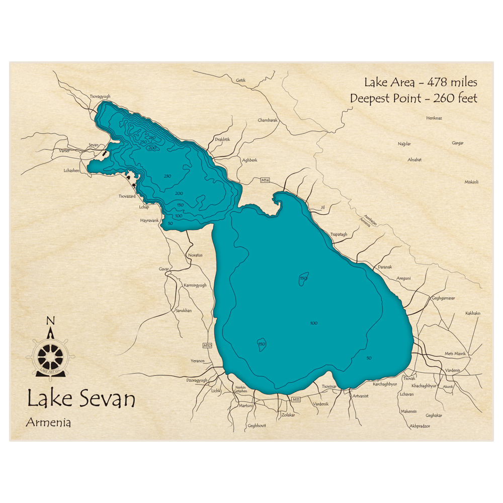 Lake Sevan 3D Custom Wood Map – Lake Art LLC