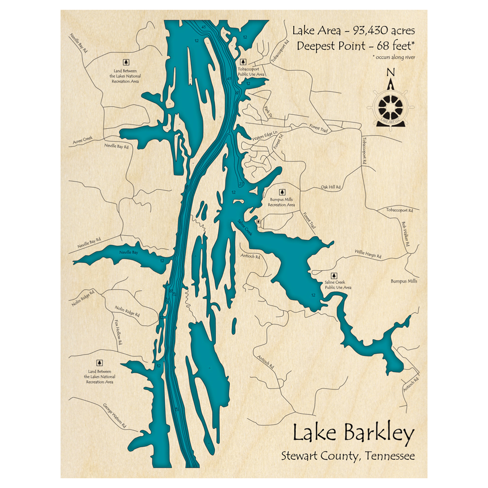 Lake Barkley, Tennessee 3D Custom Wood Map – Lake Art LLC