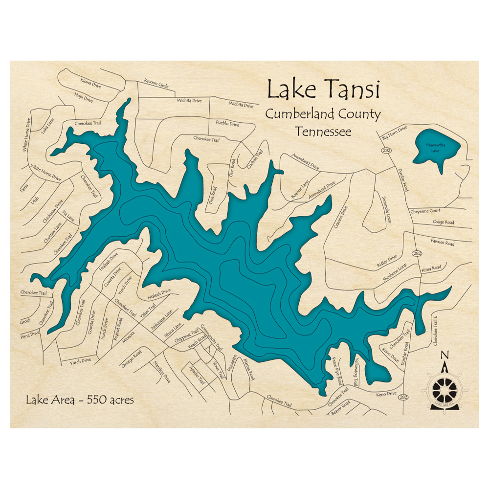 Lake Tansi, Tennessee 3D Custom Wood Map – Lake Art LLC