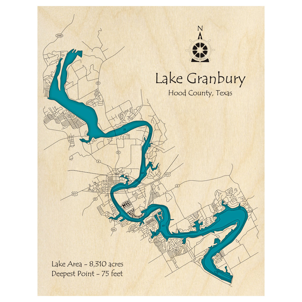 Lake Granbury, Texas 3D Custom Wood Map – Lake Art LLC