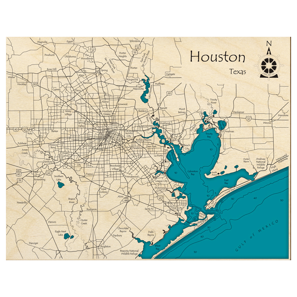 Houston Tx Map Of Towns Houston, Texas Whimsical Map | Wood Wall Decor