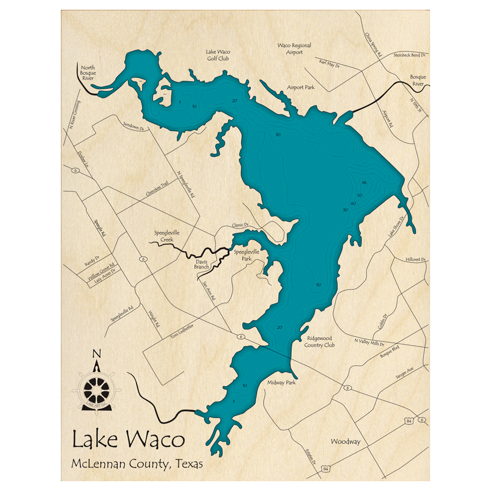 Lake Waco, Texas 3D Custom Wood Map – Lake Art LLC