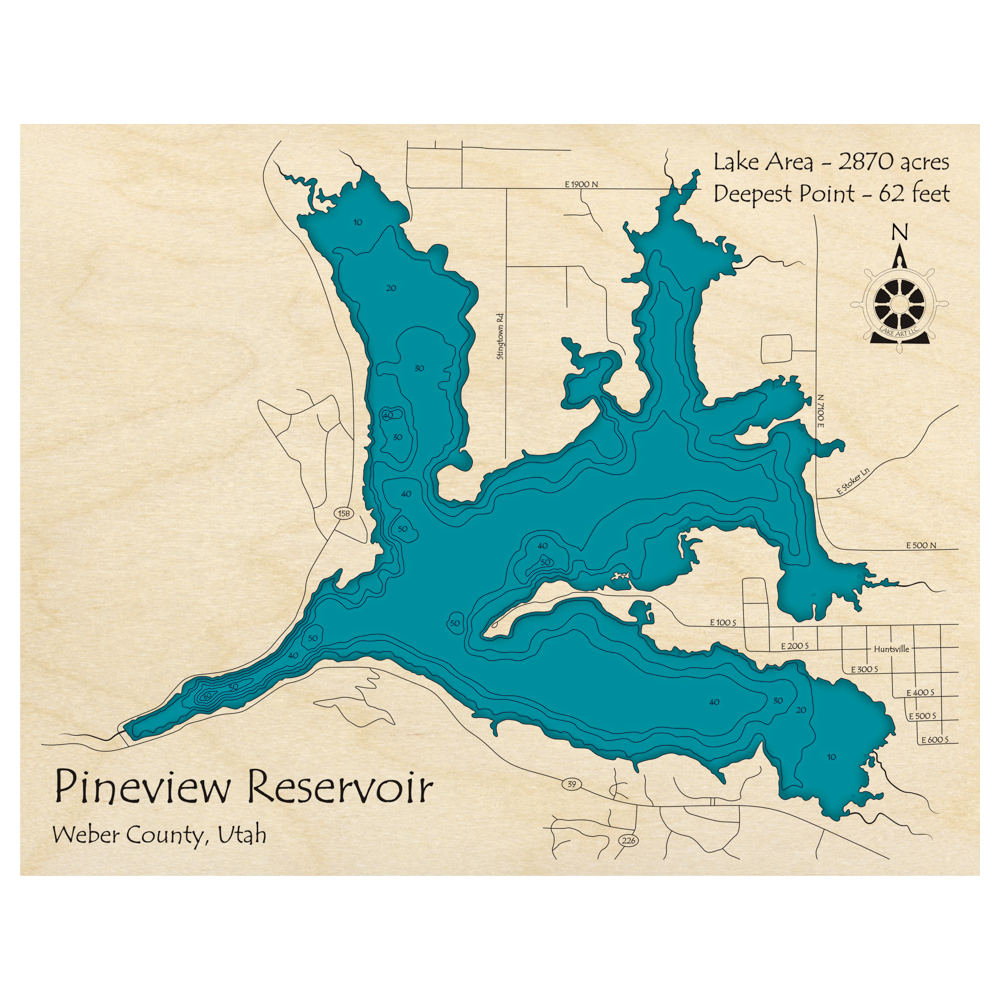 Pineview Reservoir, Utah 3D Custom Wood Map – Lake Art LLC