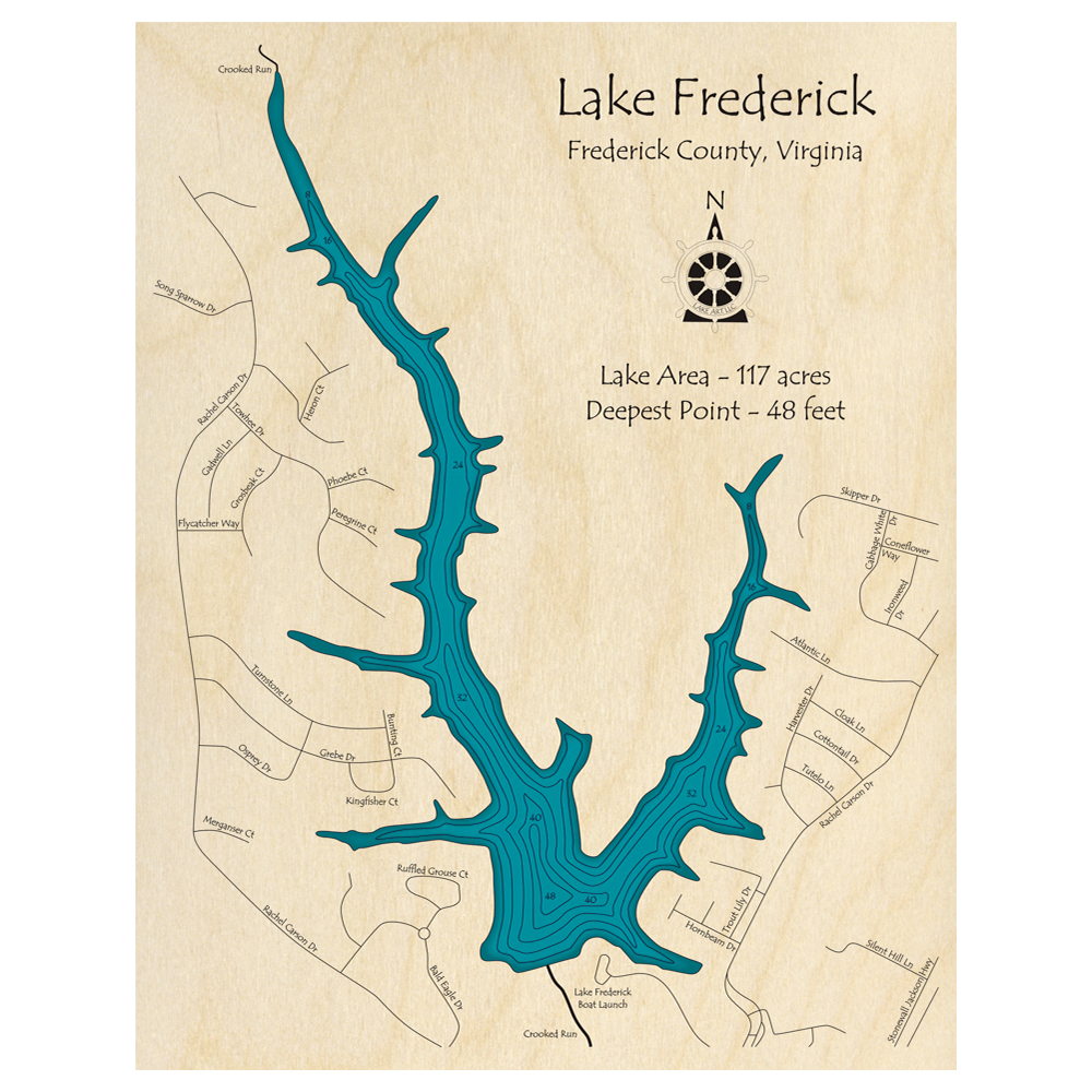 Lake Frederick, Virginia 3D Custom Wood Map – Lake Art LLC