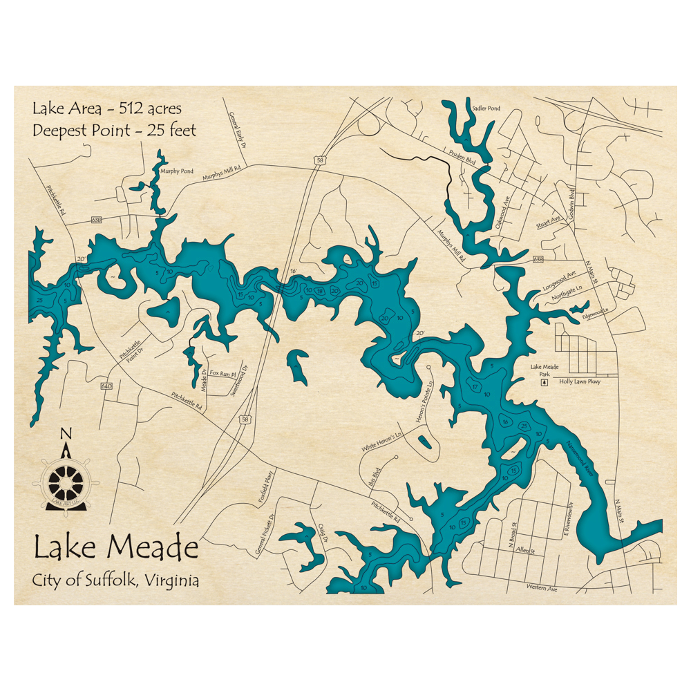 Lake Meade, Virginia 3D Custom Wood Map – Lake Art LLC