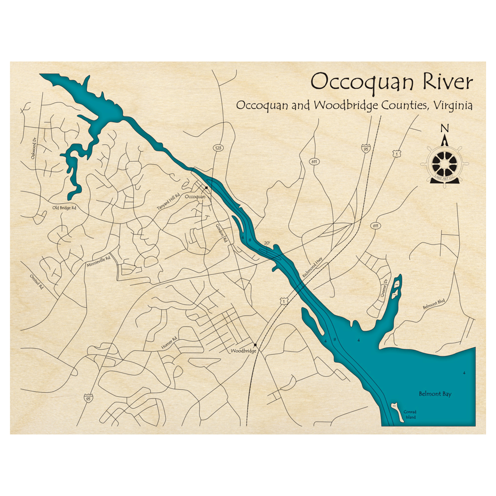 Occoquan River, Virginia 3D Custom Wood Map – Lake Art LLC