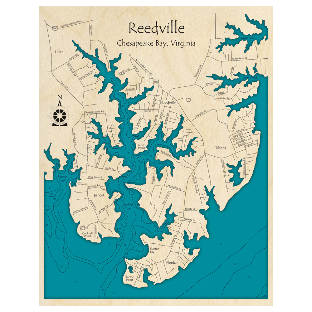 Reedville, Virginia 3D Custom Wood Map – Lake Art LLC