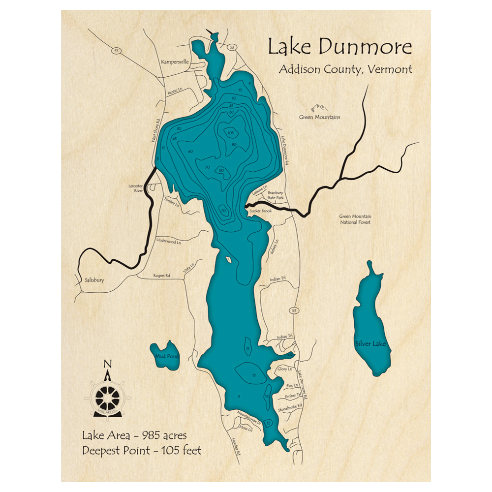 Lake Dunmore, Vermont 3D Custom Wood Map – Lake Art LLC