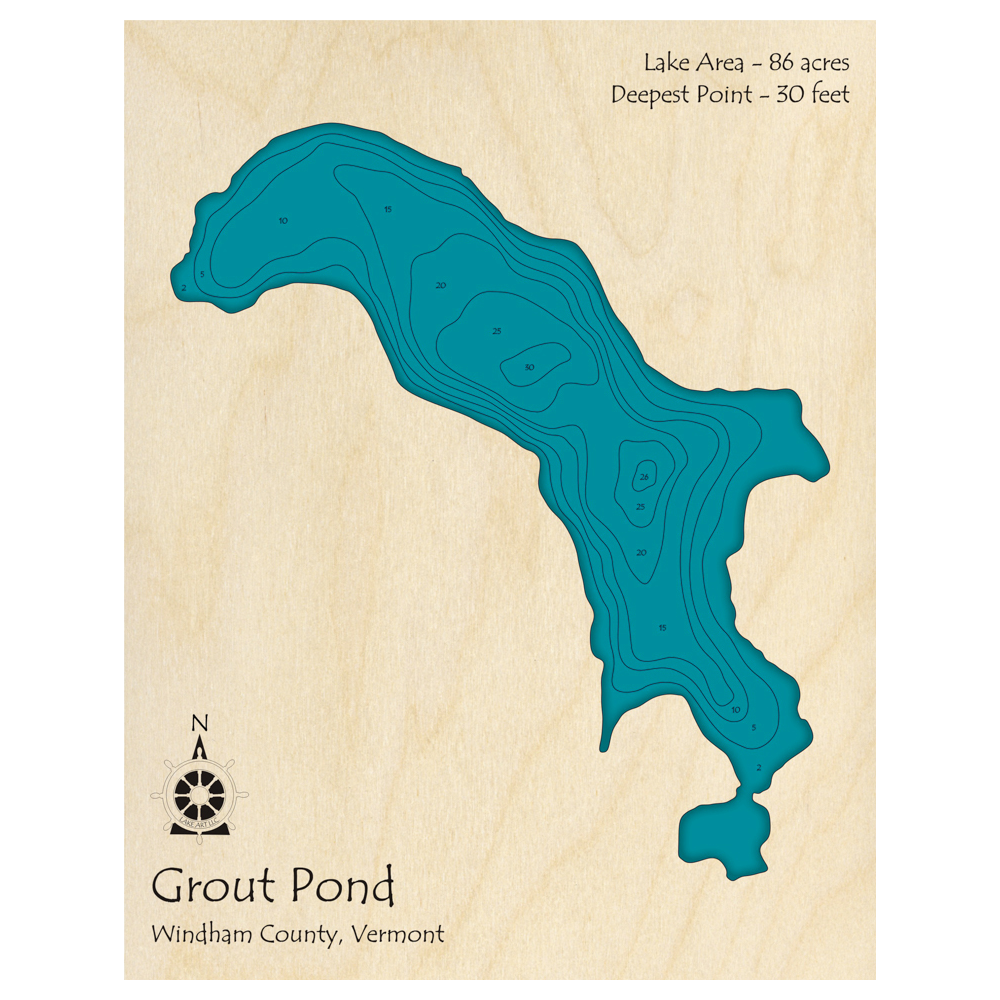 Grout Pond, Vermont 3D Custom Wood Map – Lake Art LLC