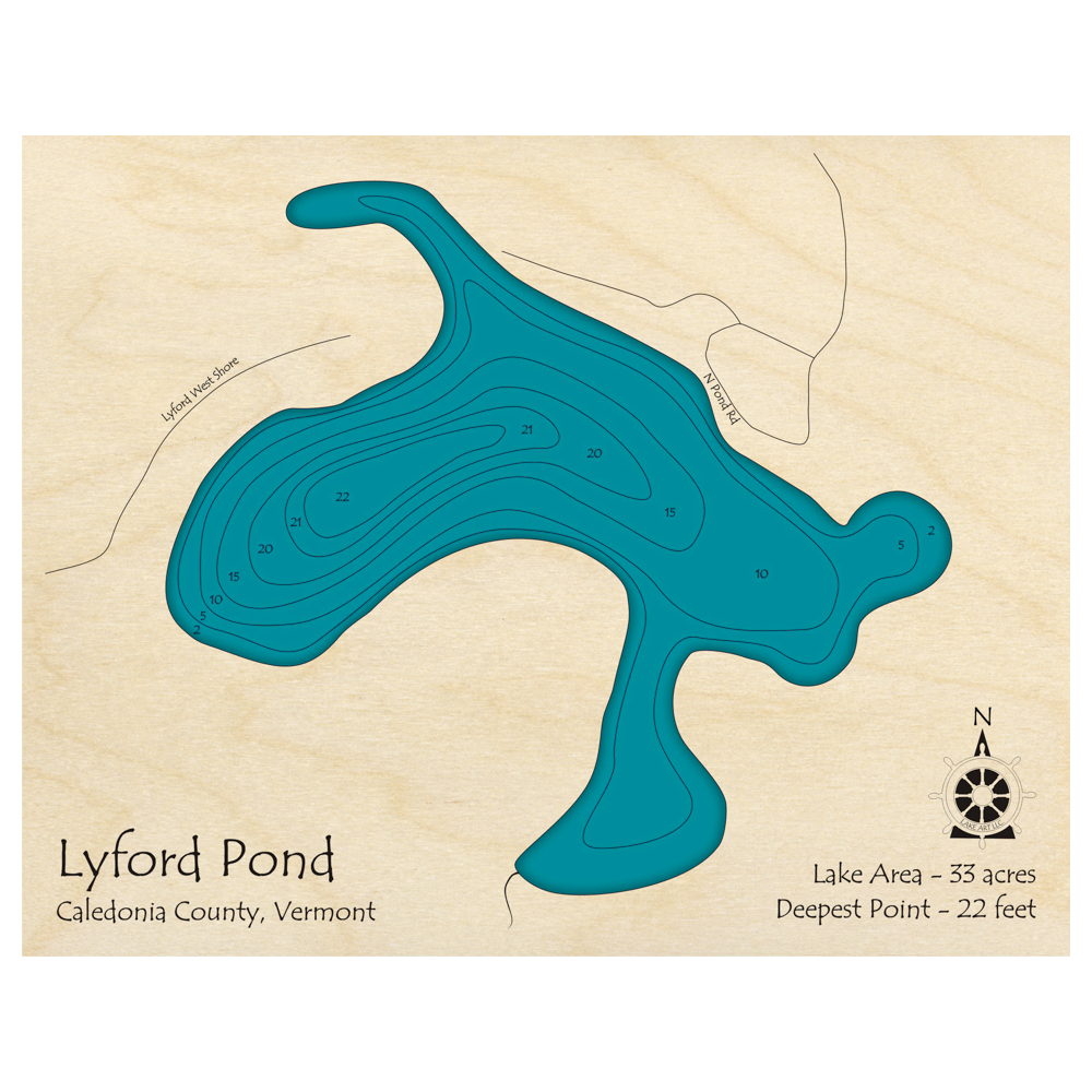 Lyford Pond, Vermont 3D Custom Wood Map – Lake Art LLC