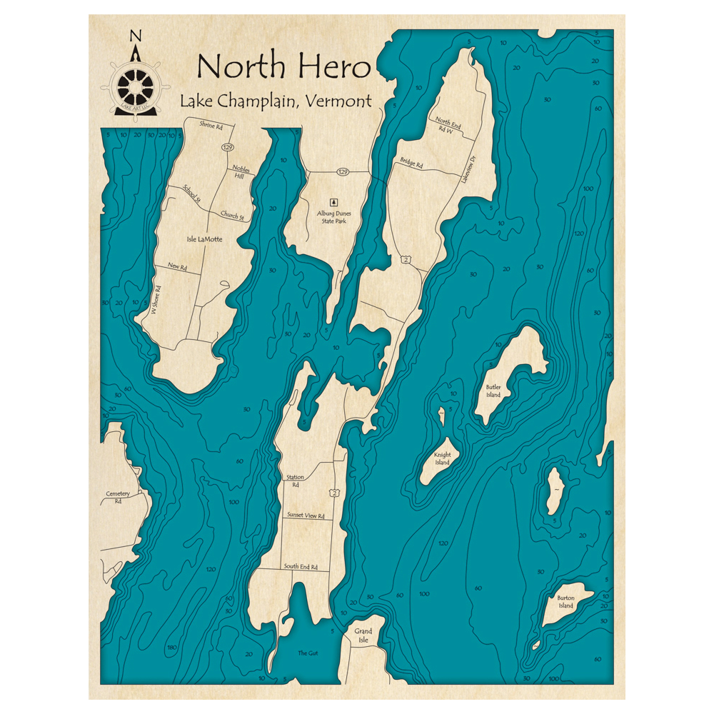 North Hero, Vermont 3D Custom Wood Map – Lake Art LLC