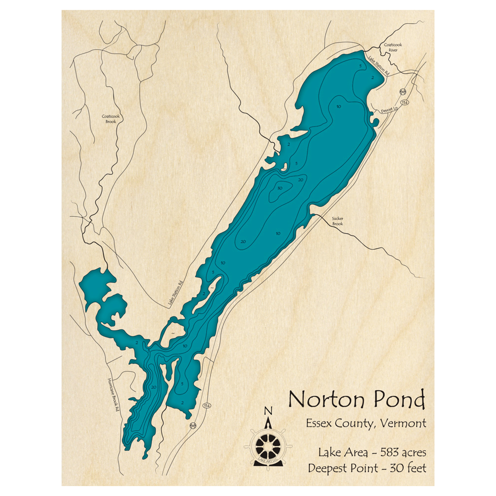 Norton Pond, Vermont 3D Custom Wood Map – Lake Art LLC