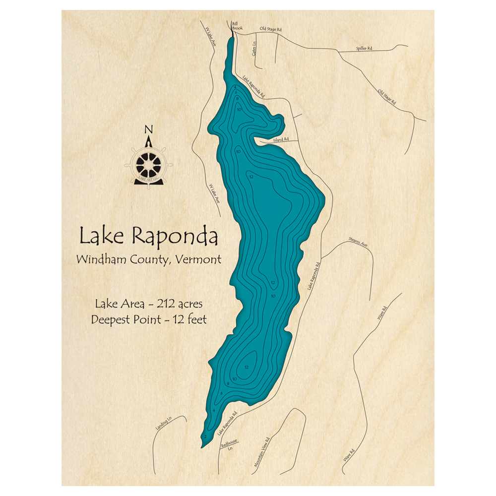 Lake Raponda, Vermont 3D Custom Wood Map – Lake Art LLC