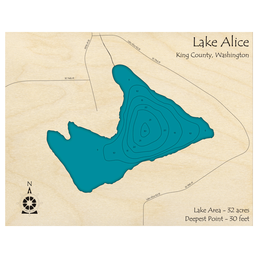 Lake Alice, Washington 3D Custom Wood Map – Lake Art LLC
