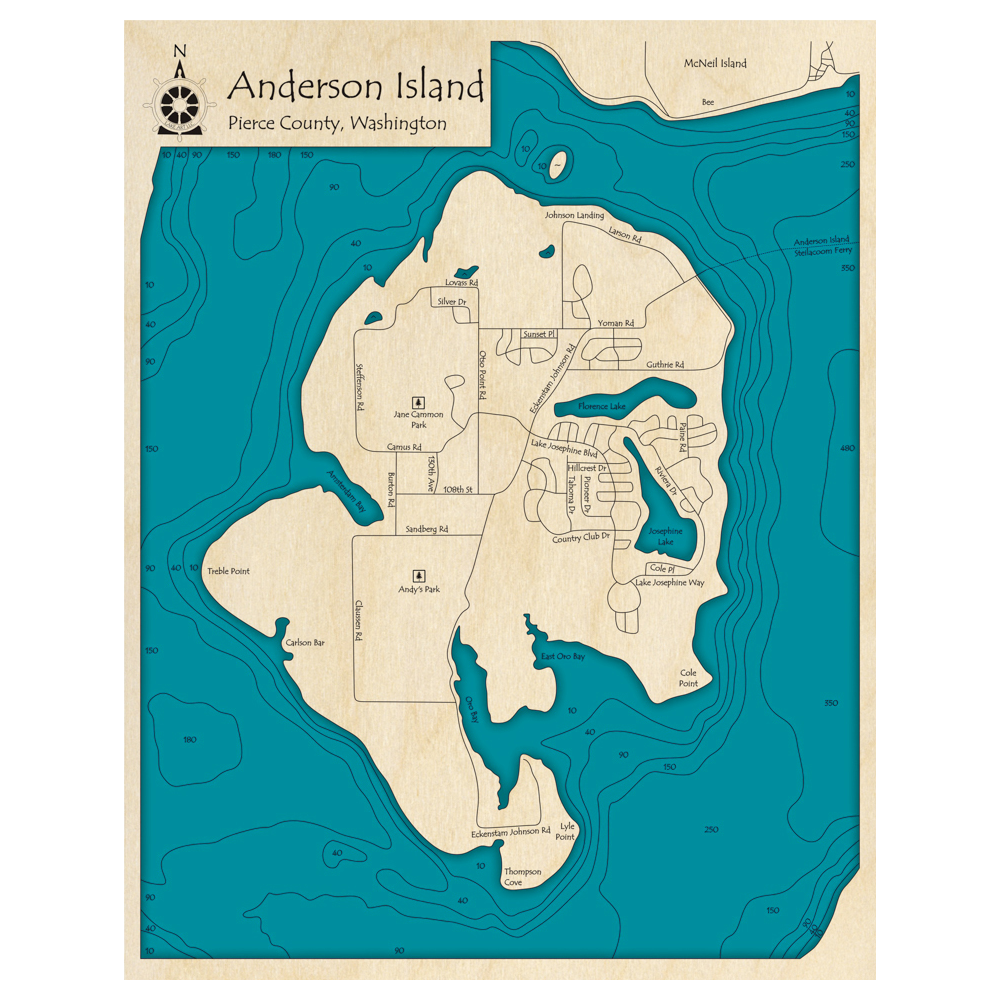 Anderson Island, Washington 3D Custom Wood Map – Lake Art LLC