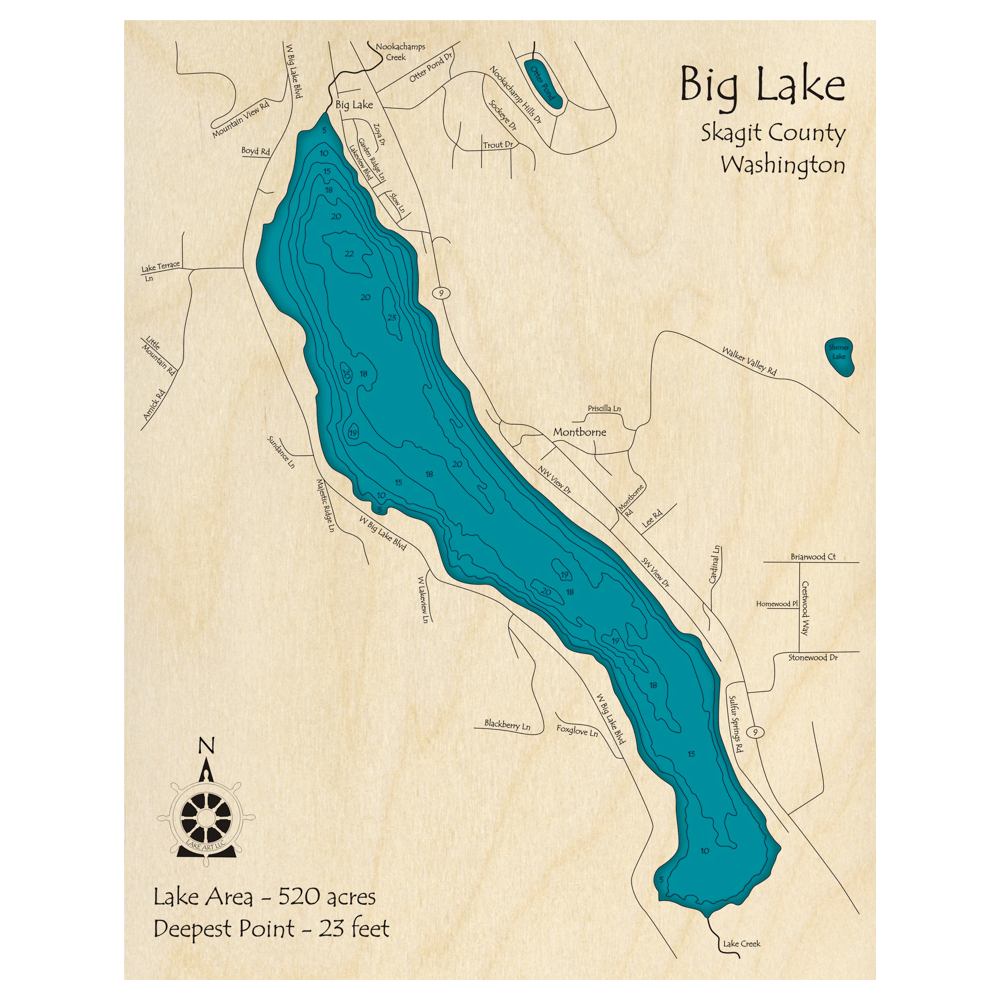 Big Lake, Washington 3D Custom Wood Map – Lake Art LLC