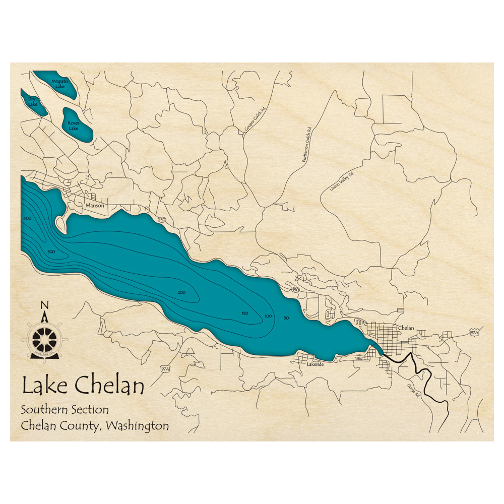 Lake Chelan, Washington 3D Custom Wood Map – Lake Art LLC