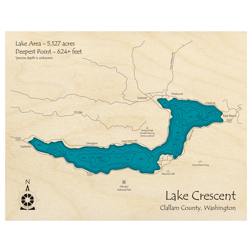 Lake Crescent, Washington 3D Custom Wood Map – Lake Art LLC