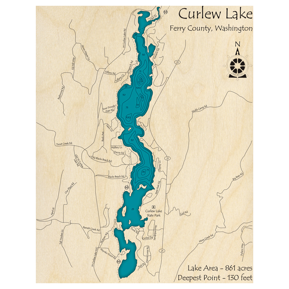 Curlew Lake, Washington 3D Custom Wood Map – Lake Art LLC