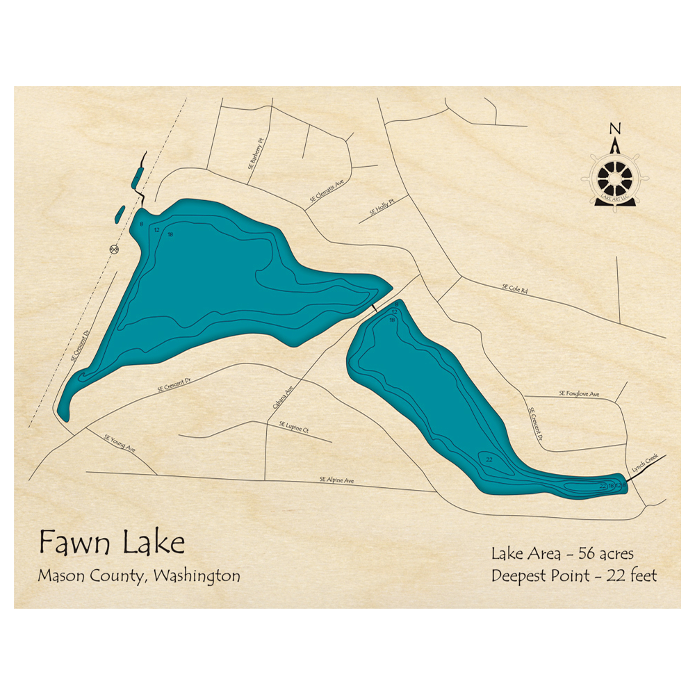 Fawn Lake, Washington 3D Custom Wood Map – Lake Art LLC