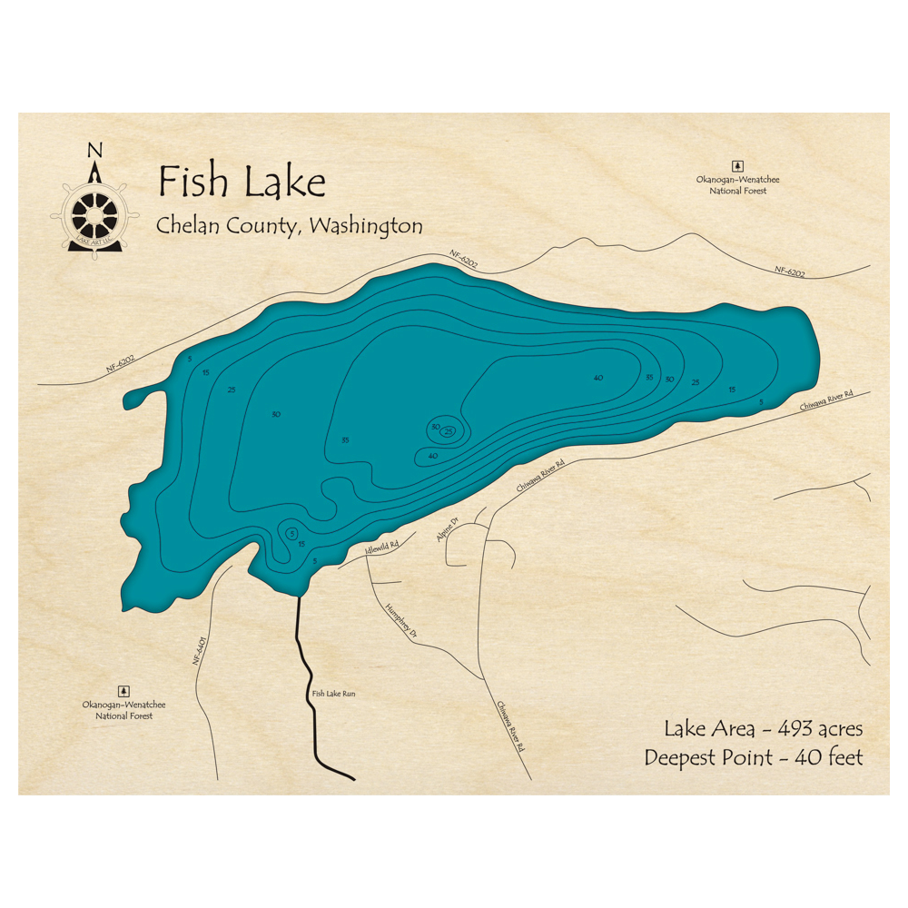 Fish Lake, Washington 3D Custom Wood Map – Lake Art LLC
