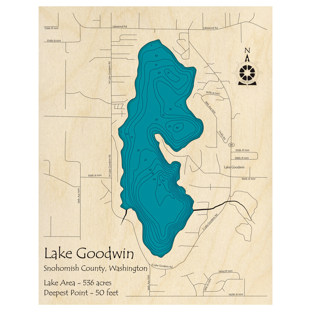 Lake Goodwin, Washington 3D Custom Wood Map – Lake Art LLC