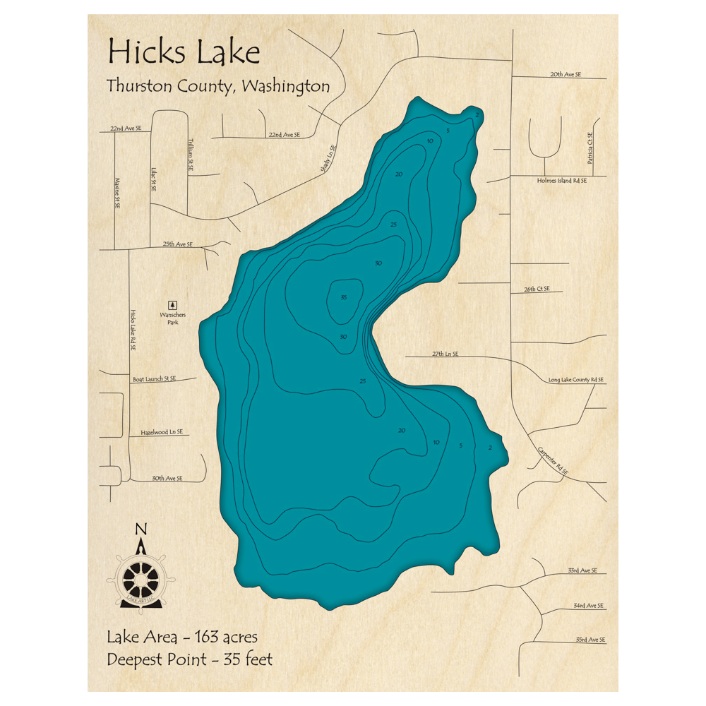 Hicks Lake, Washington 3D Custom Wood Map – Lake Art LLC