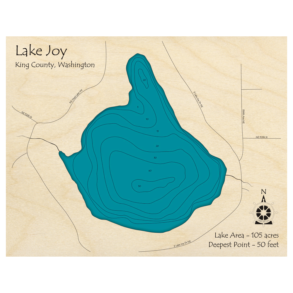 Lake Joy, Washington 3D Custom Wood Map – Lake Art LLC