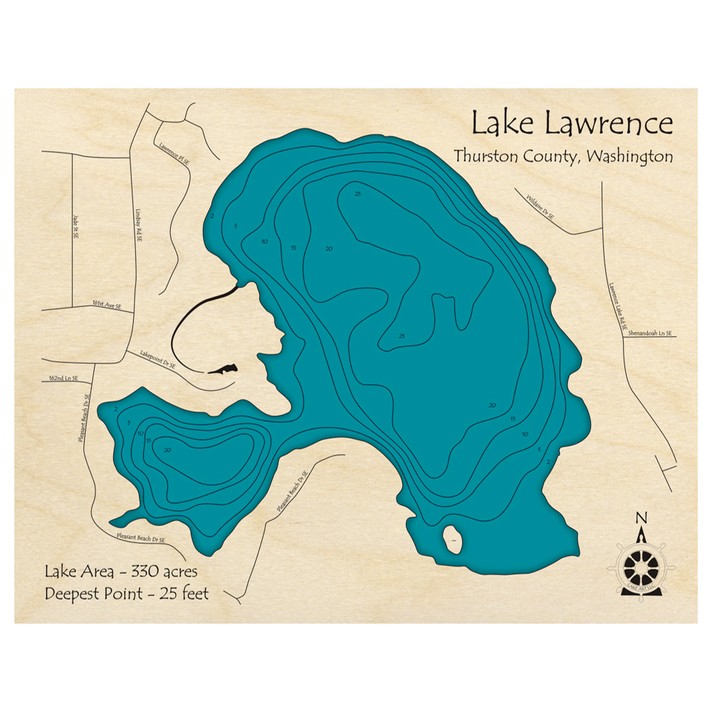 Lake Lawrence, Washington 3D Custom Wood Map – Lake Art LLC