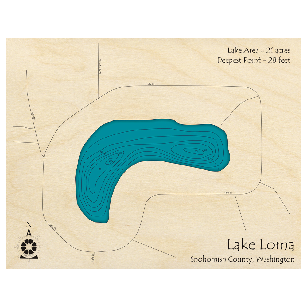 Loma Lake, Washington 3D Custom Wood Map – Lake Art LLC