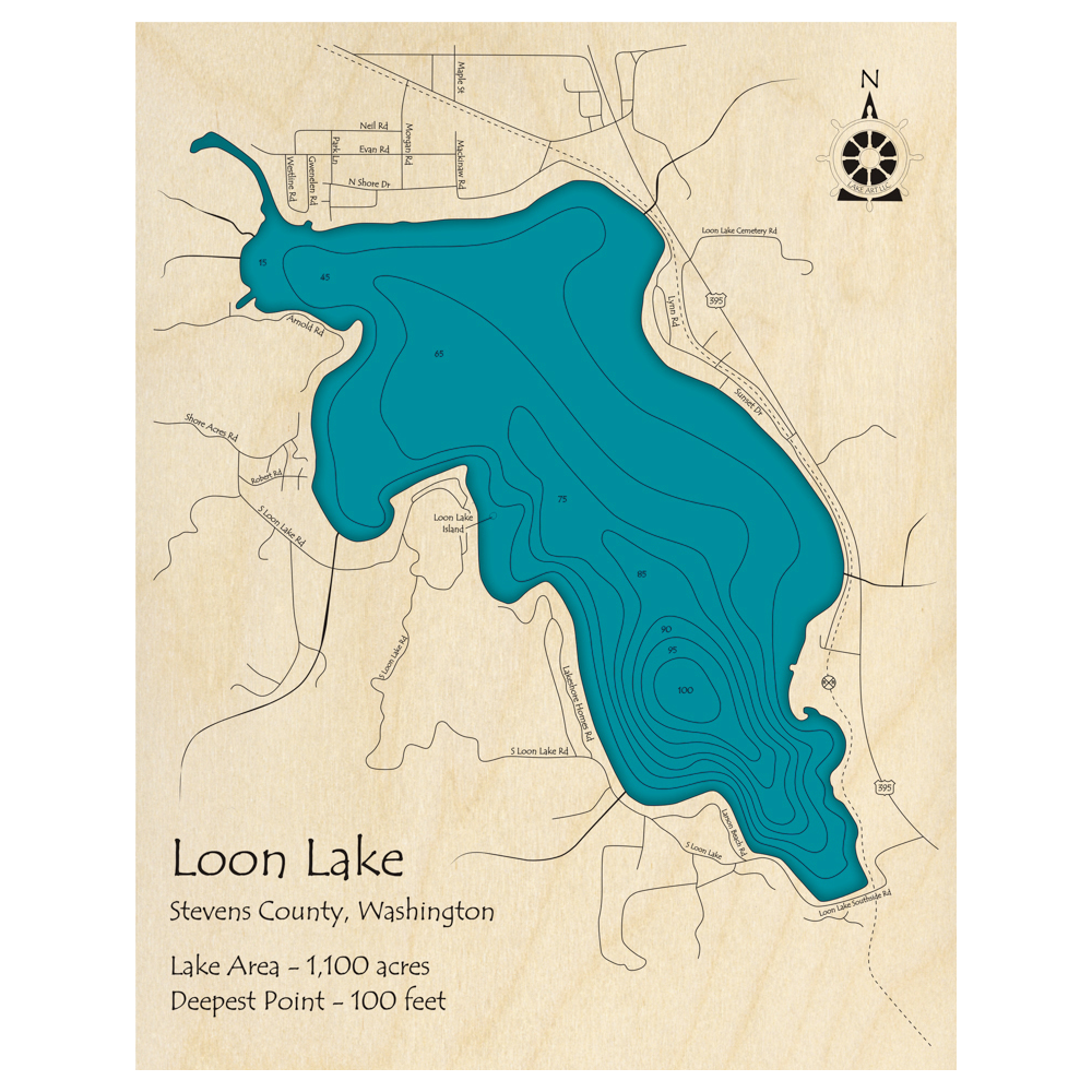 Loon Lake, Washington 3D Custom Wood Map – Lake Art LLC