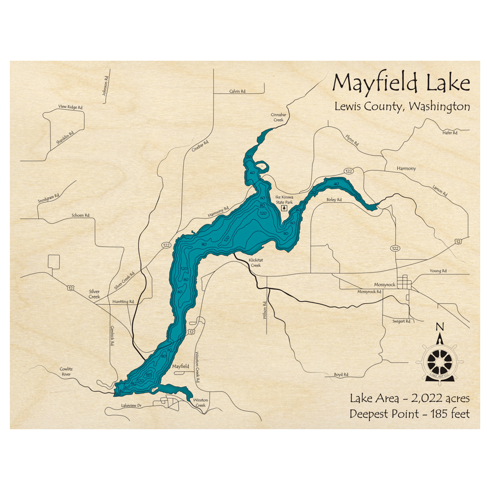 Mayfield Lake, Washington 3D Custom Wood Map – Lake Art LLC