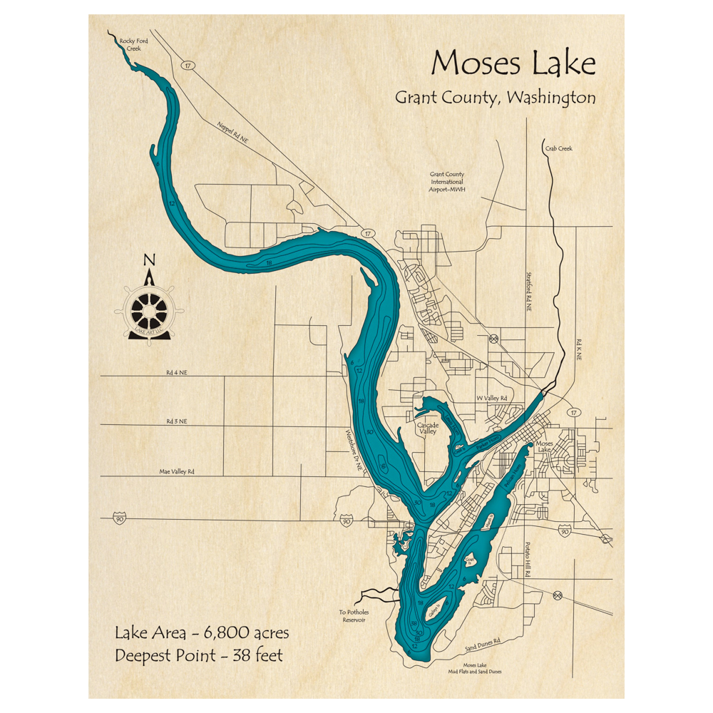 Moses Lake, Washington 3D Custom Wood Map – Lake Art LLC