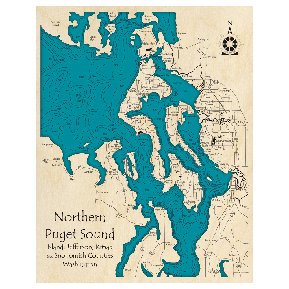 Northern Puget Sound, Washington 3D Custom Wood Map – Lake Art LLC