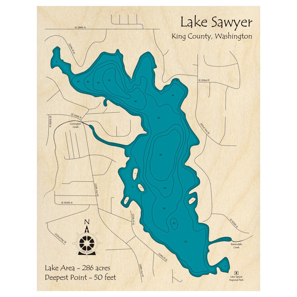 Lake Sawyer, Washington 3D Custom Wood Map – Lake Art LLC