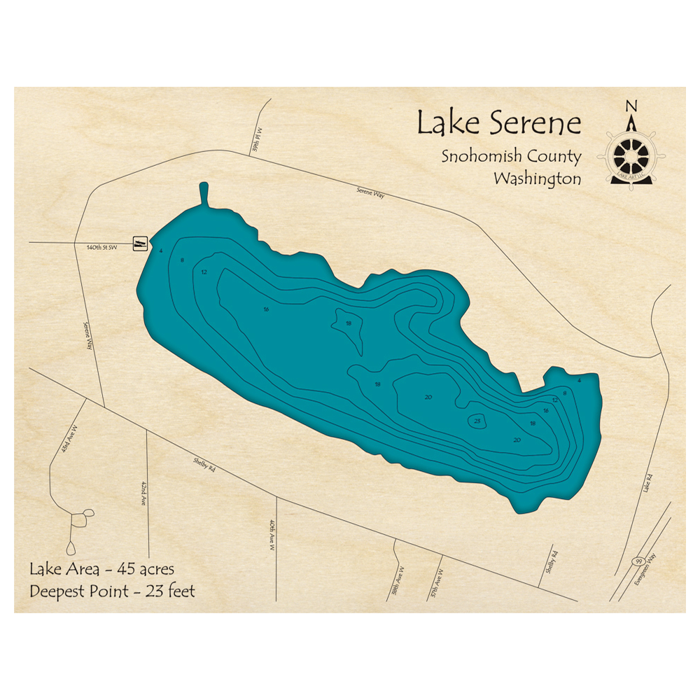 Lake Serene, Washington 3D Custom Wood Map – Lake Art LLC