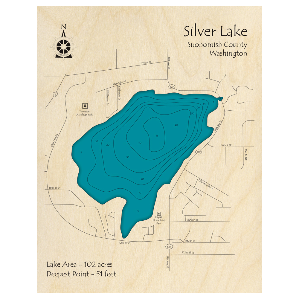 Silver Lake, Washington 3D Custom Wood Map – Lake Art LLC